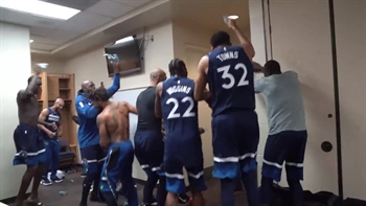 Timberwolves douse Ryan Saunders in locker room after first career win ...