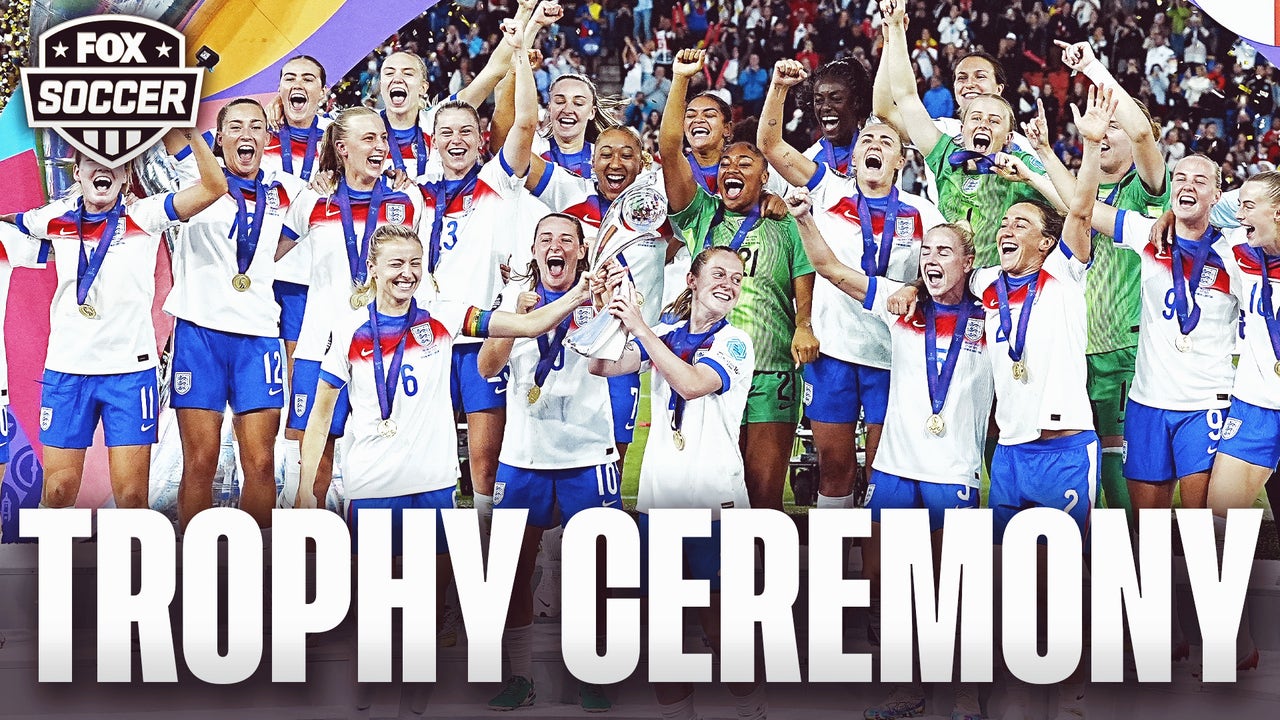 England's Full Trophy Ceremony after win over Spain in UEFA Women's ...