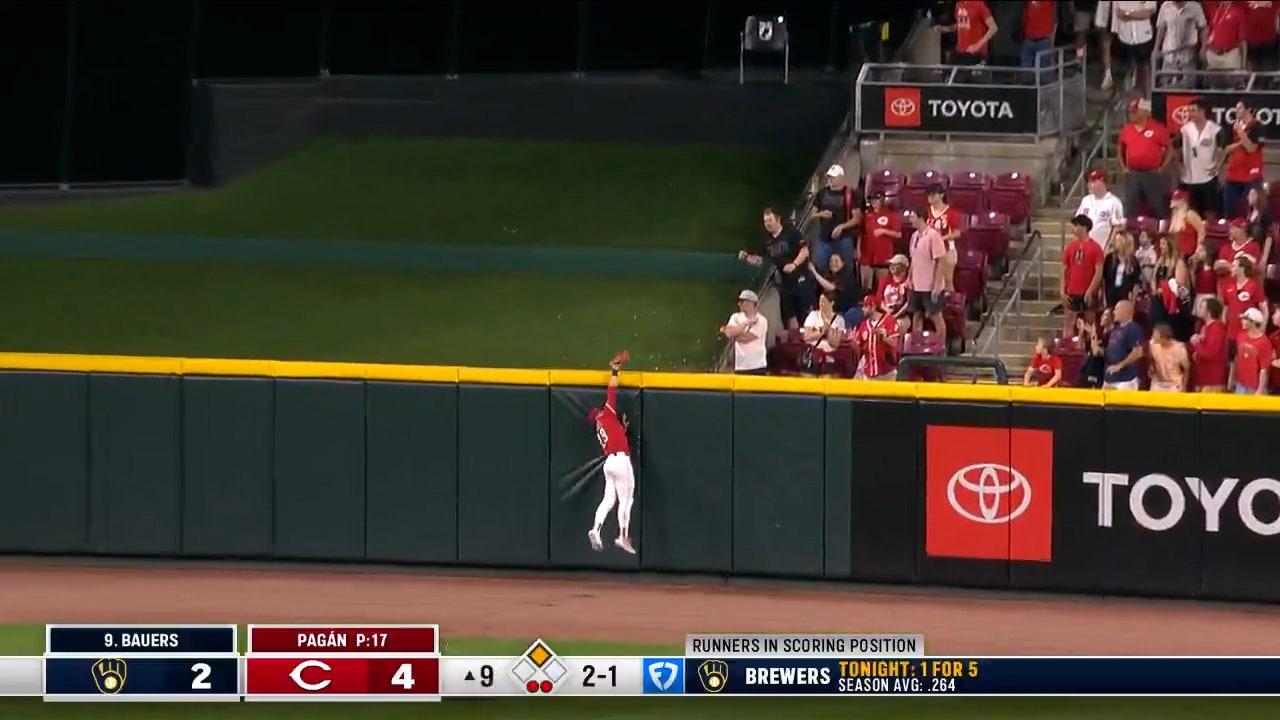 TJ Friedl robs Jake Bauers of a two-run homer with a WILD catch ...