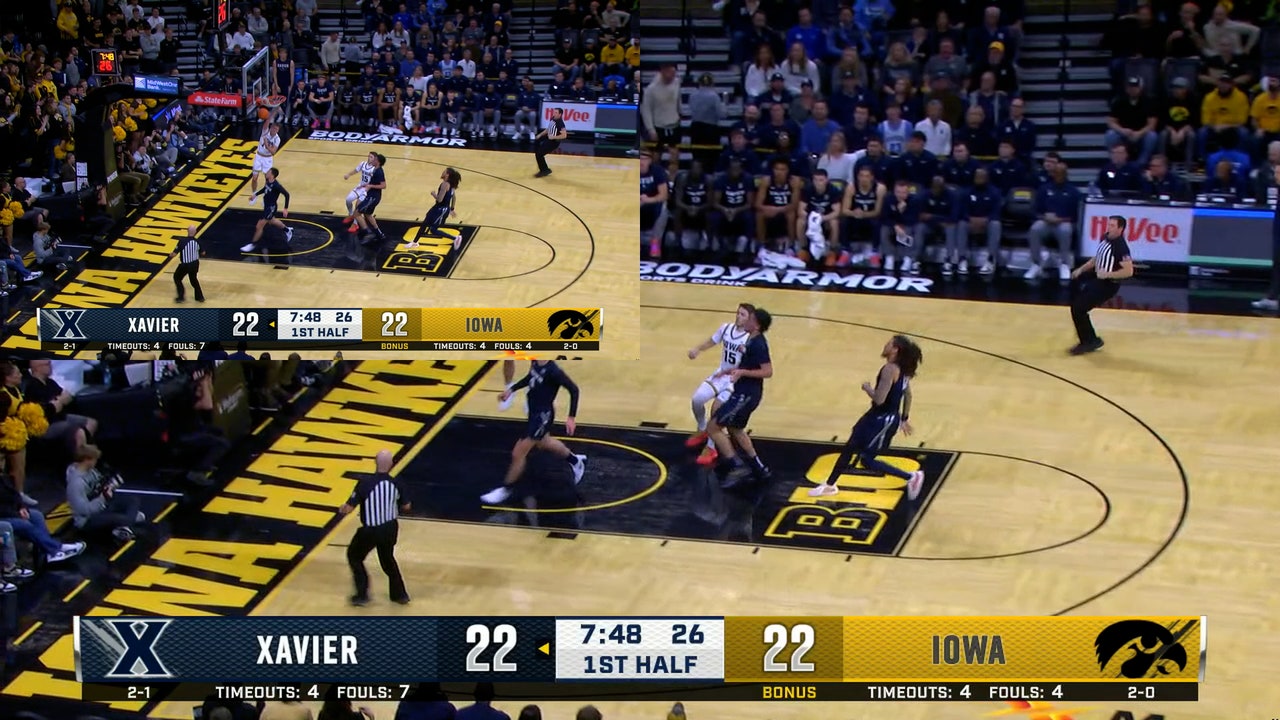 Tavion Banks finds Bennett Stirtz for fastbreak dunk, giving Iowa the ...