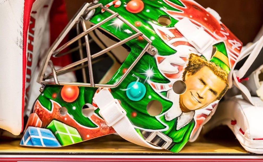 Red Wings goalie's Christmas-themed mask features Will Ferrell's ...