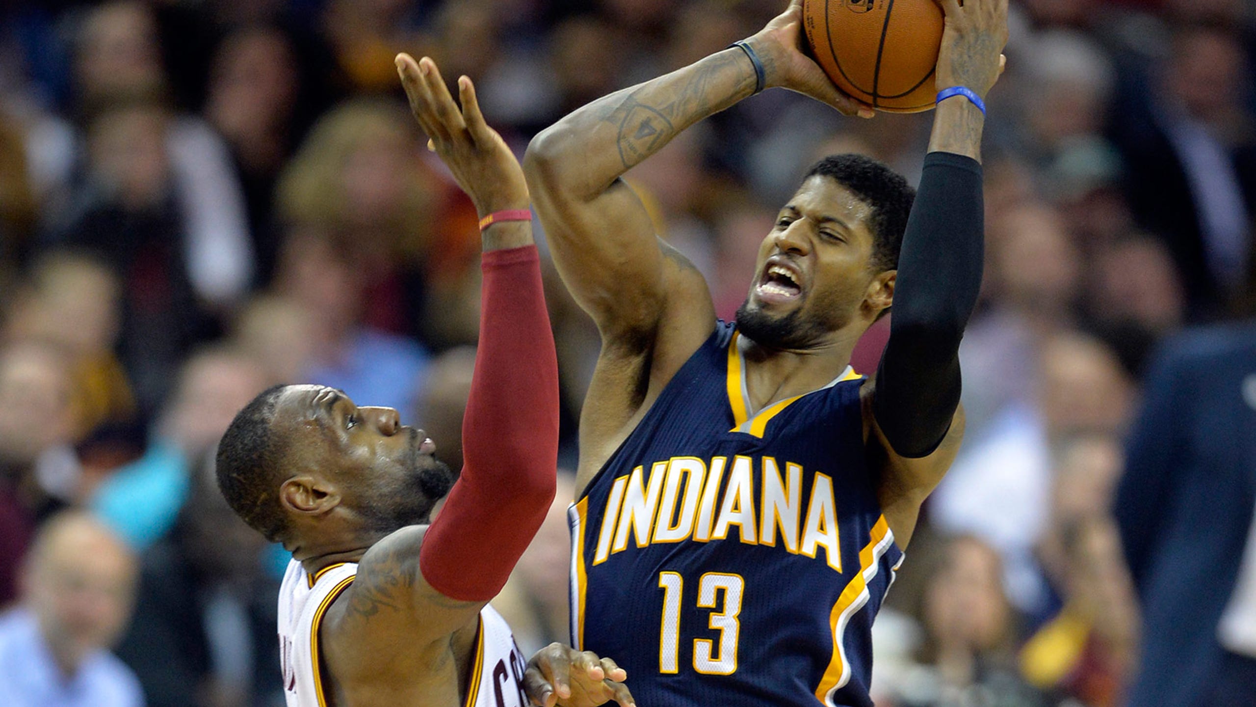 Watch a frustrated LeBron James give up on this Paul George dunk | FOX ...