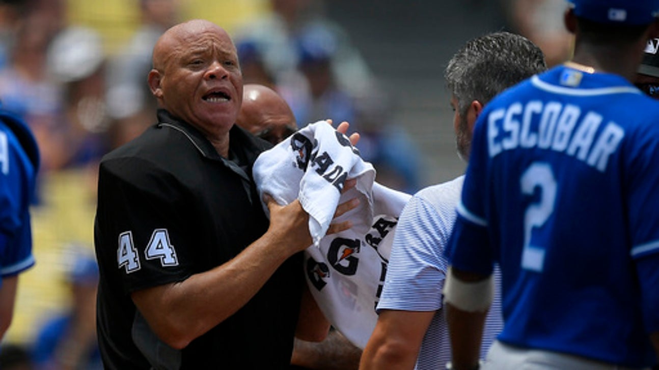 Home plate umpire leaves game after getting hit in mask | FOX Sports