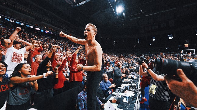 Eric Musselman goes viral for ripping shirt off after Arkansas upsets ...