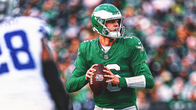 Eagles' Tanner McKee gets first career TD football back with help from ...